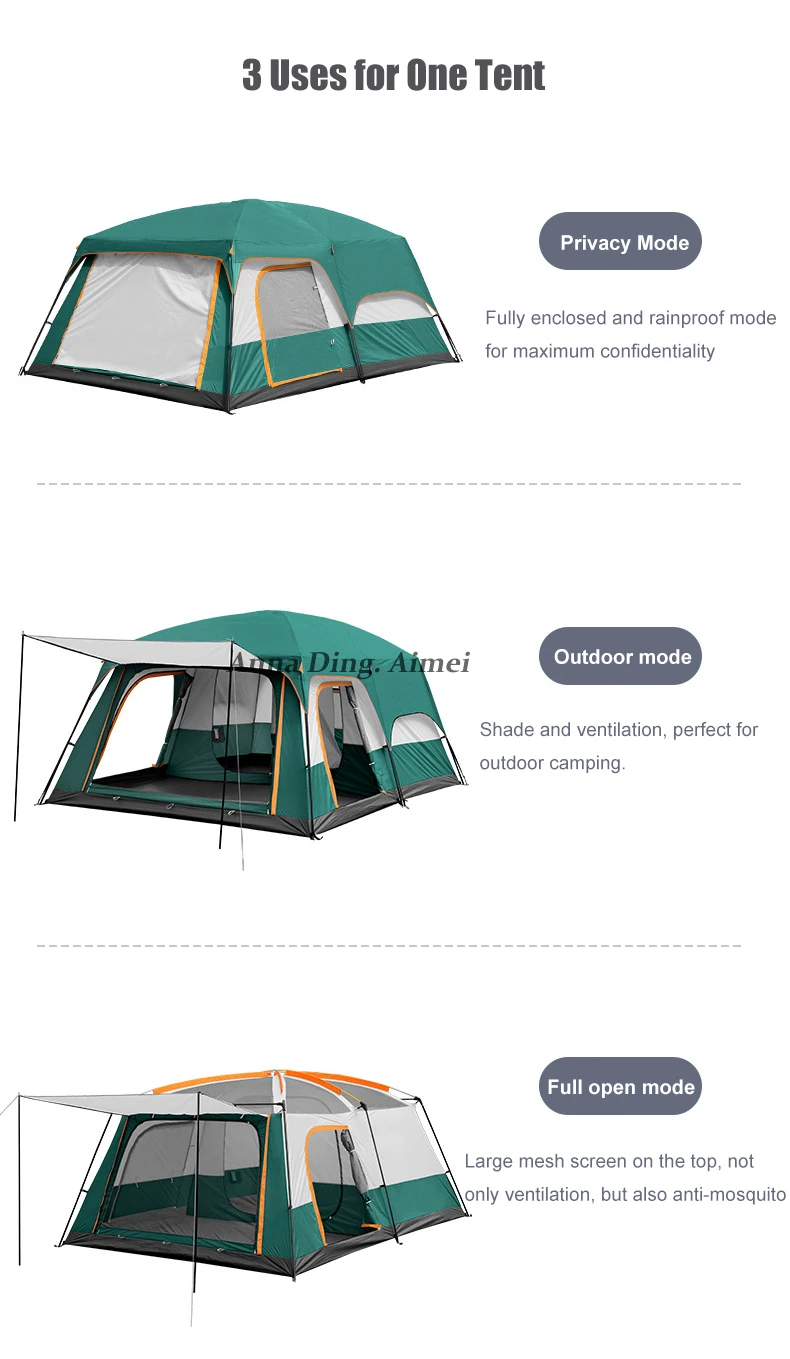 Outdoor Rainproof Glamping Cabin Tent 8-12 Person Large Space Family ...