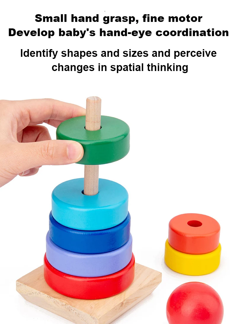 Classic Toy Developmental Sorting And Stacking Solid Wood Rainbow ...