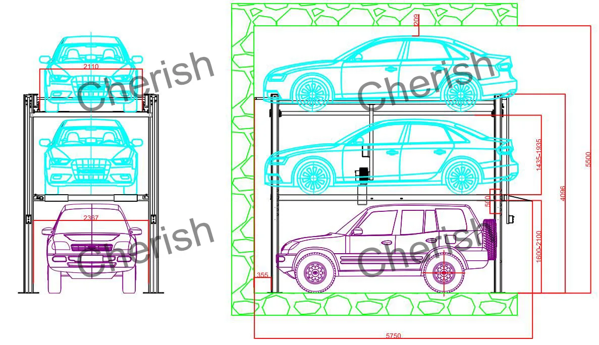3 Cars Four Post Lift Stacker Triple Level Parking Lift - Buy Triple ...