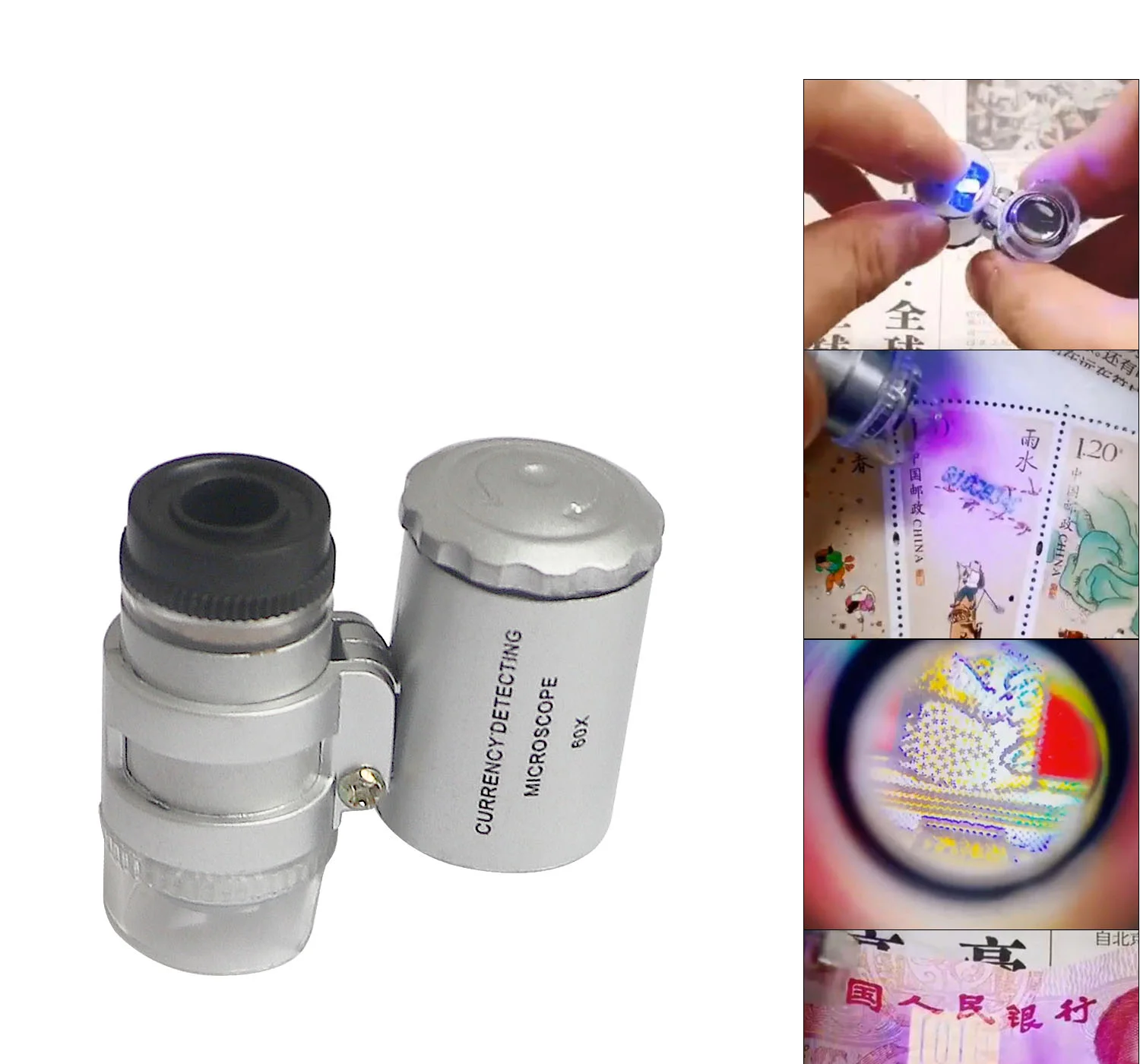 Mini 60x LED Light Microscope Magnifier Pocket Jewelry Jeweler Loupe ...