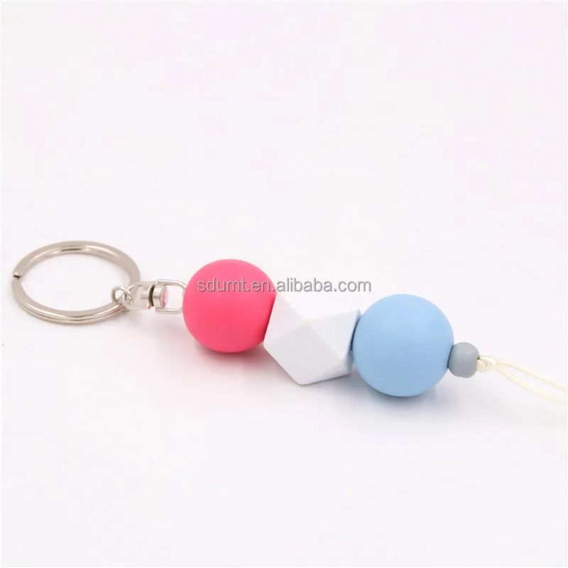 New Multicolor Geometric Girls Round Wood Beads Keychain For Bag - Buy ...