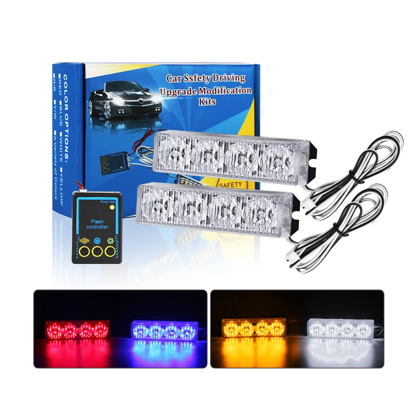 4led Red Blue Truck Front Bumper Grille Led Light Emergency Strobe ...