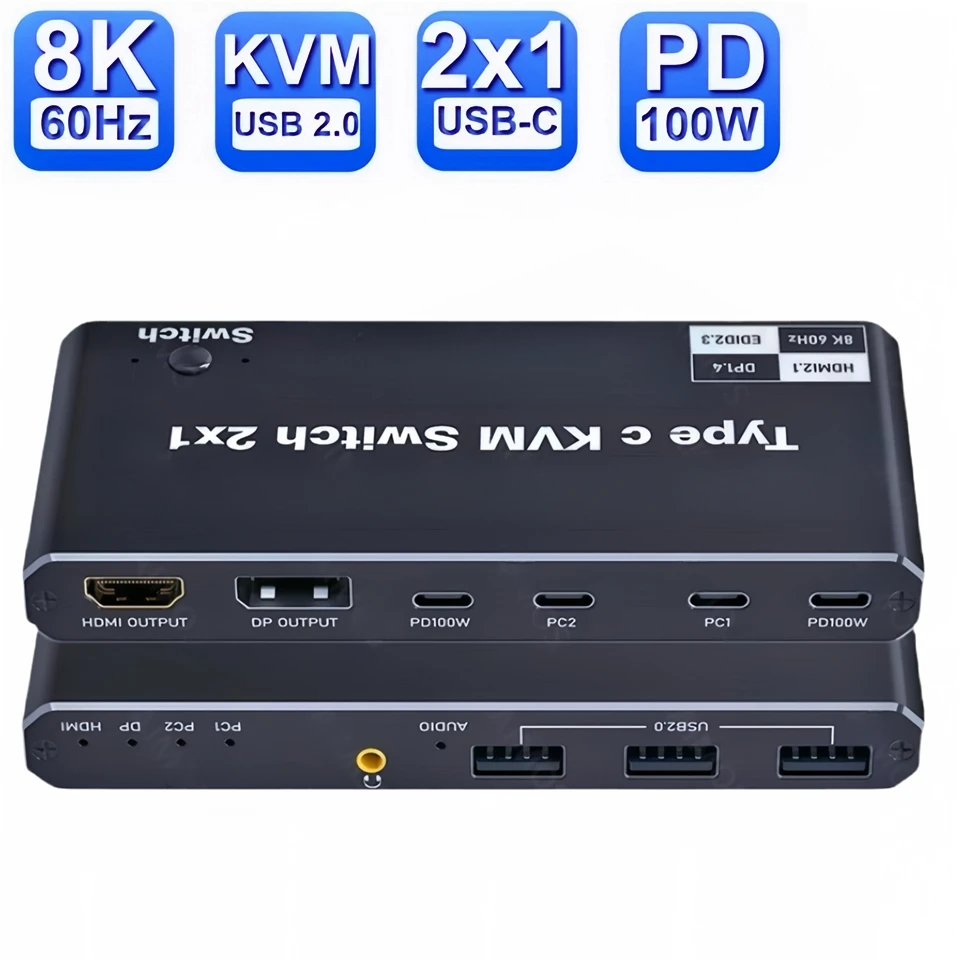 8K Thunderbolt 4 USB C KVM Switch - 4k@120hz & Fast Charging
