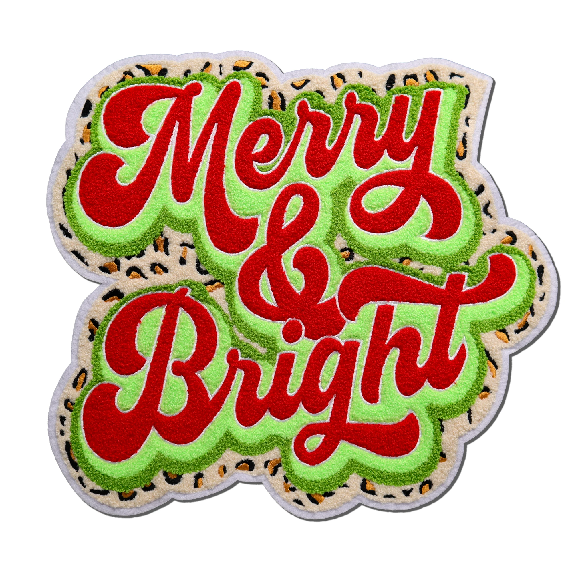 Wholesale Merry and Bright Chenille Patch Logo Embroidery Large Red Iron on Chenille Letter ...