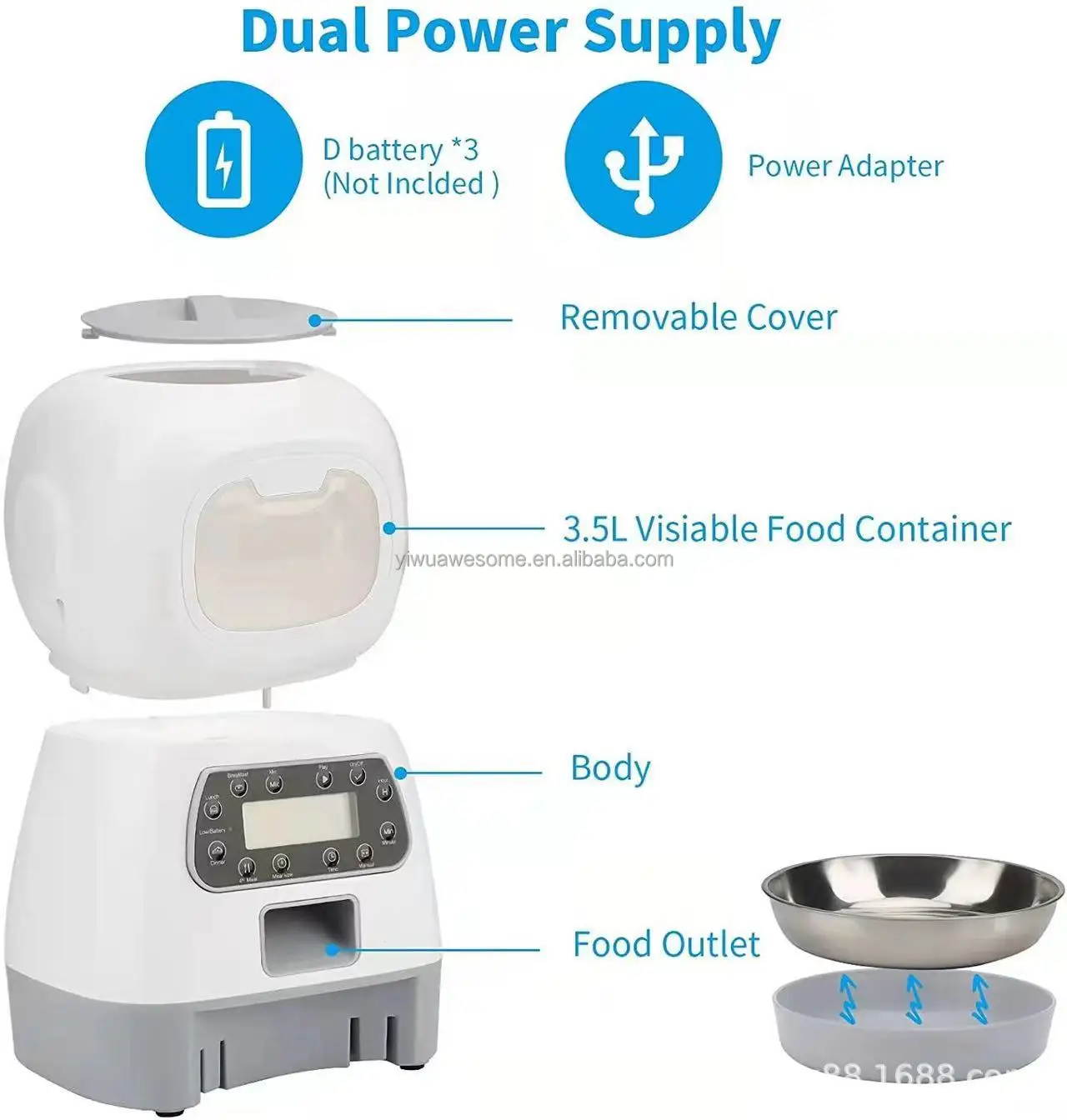 3.5l Automatic Dog Feeder Smart Food Dispenser Wifi Cats Dogs Timer ...