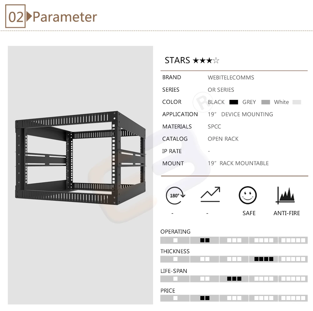 9U Wall Mount IT Open Frame 19 Inch Rack - Swing Out Hinged