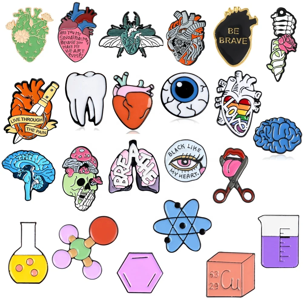 Small Enamel Heart Lung Eyes Tooth Science Medical Brooch Pin for Nurse ...