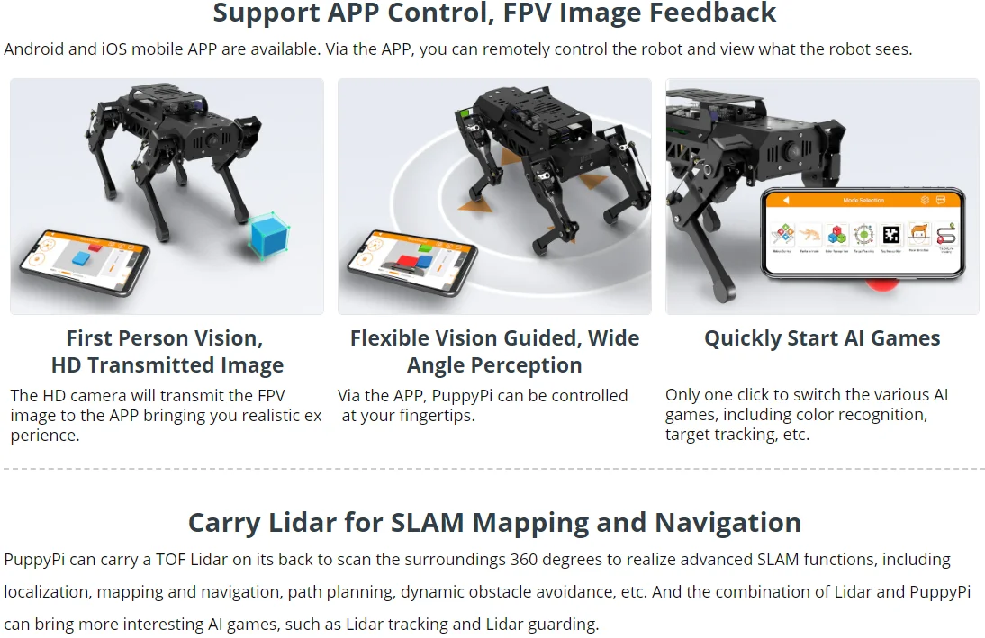 Hiwonder Puppypi Pro Ros Raspberry Pi Small Robot Dog Ai Lida ...