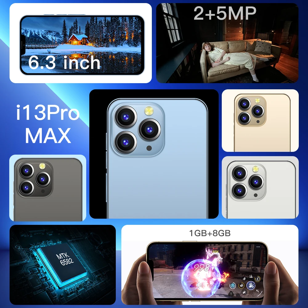 Hot Selling I13 Pro Max 6.3 Inch Cell Phone 1gb 16gb 2mp+5mp 4-core 3g ...
