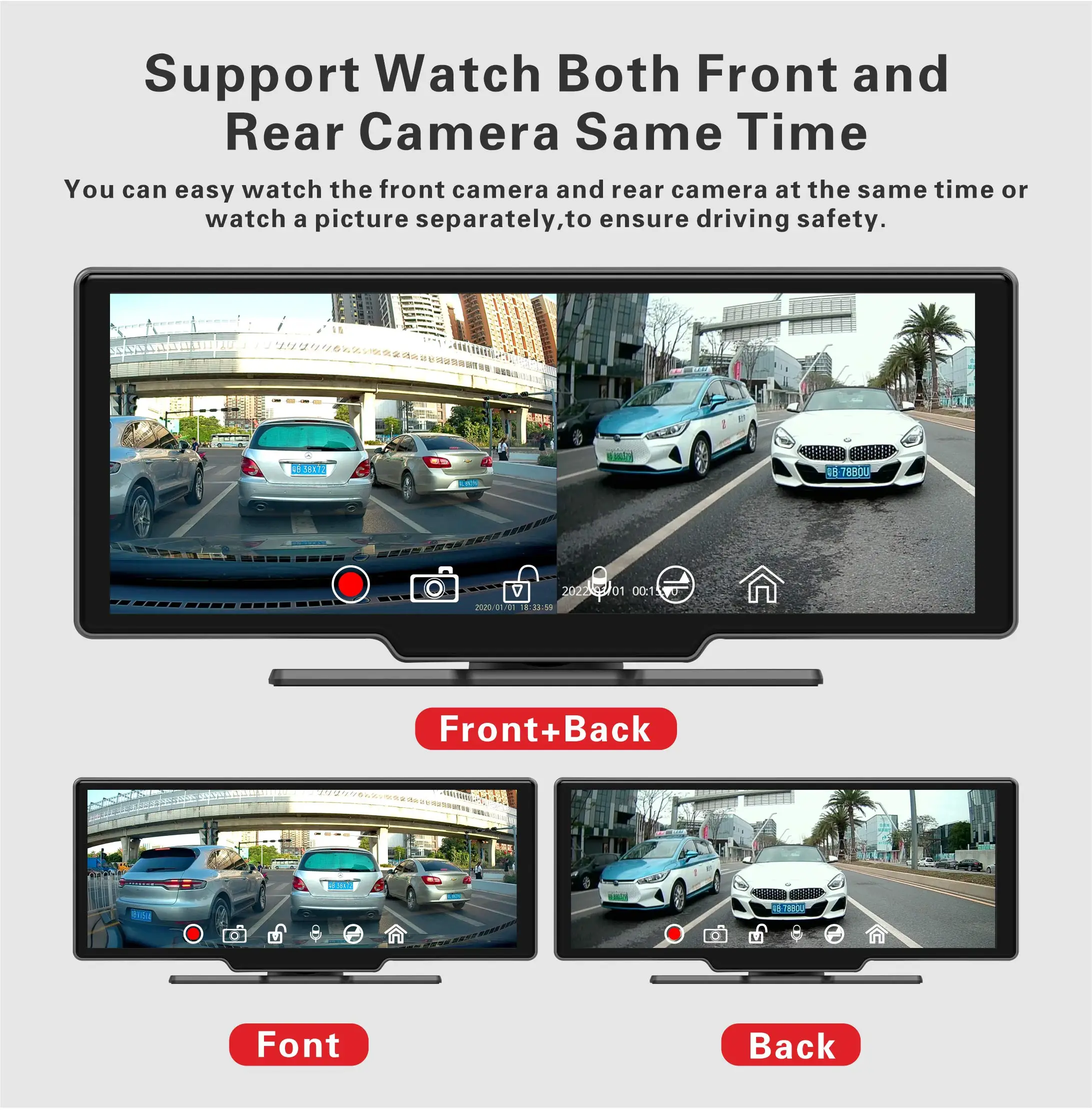 4K Portable ADAS Carplay Camera Monitor - Dual Lens Dash Cam