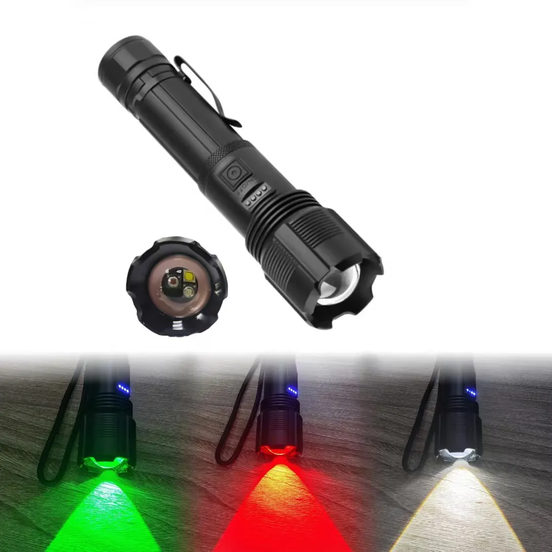 3 LED USB-C Rechargeable White Red Green Torch Light P50 LED Tactical ...