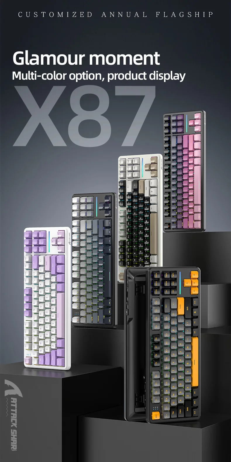 Redwingy Attack Shark X87 Wireless Mechanical Keyboard Three-mode Gasket Customized Gaming Side ...