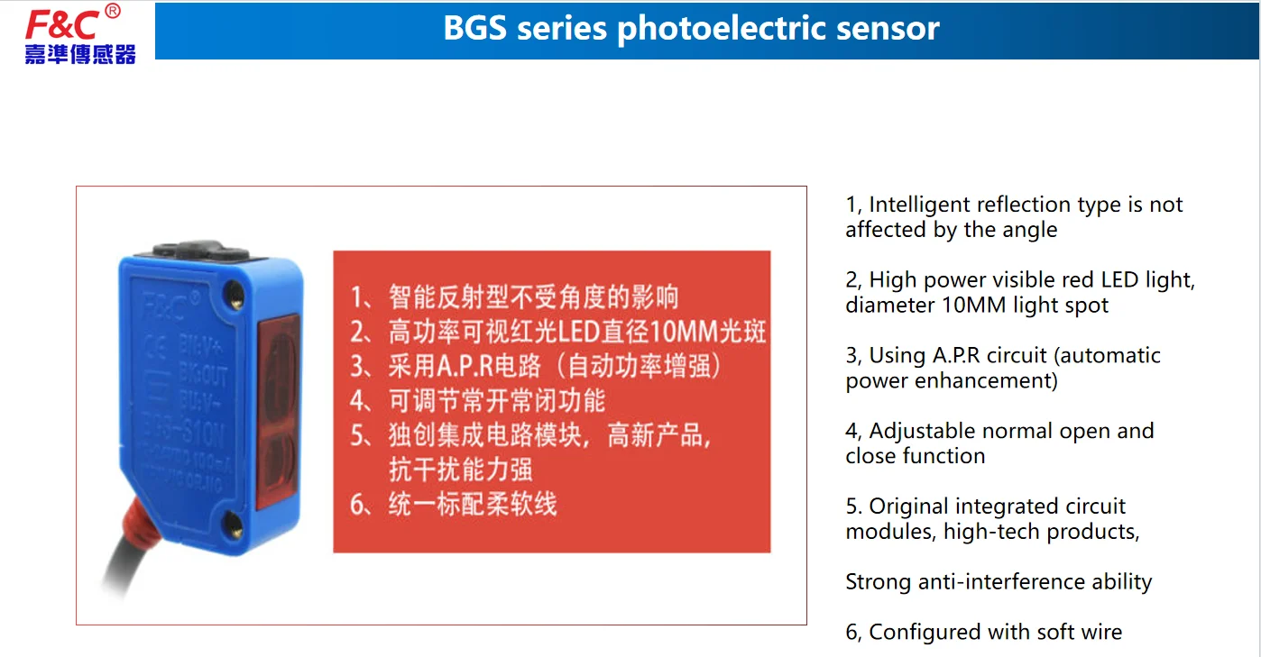 F&C Bgs-S30p Diffuse Reflection Photoelectric Sensor Background Suppression Type PNP. No ...