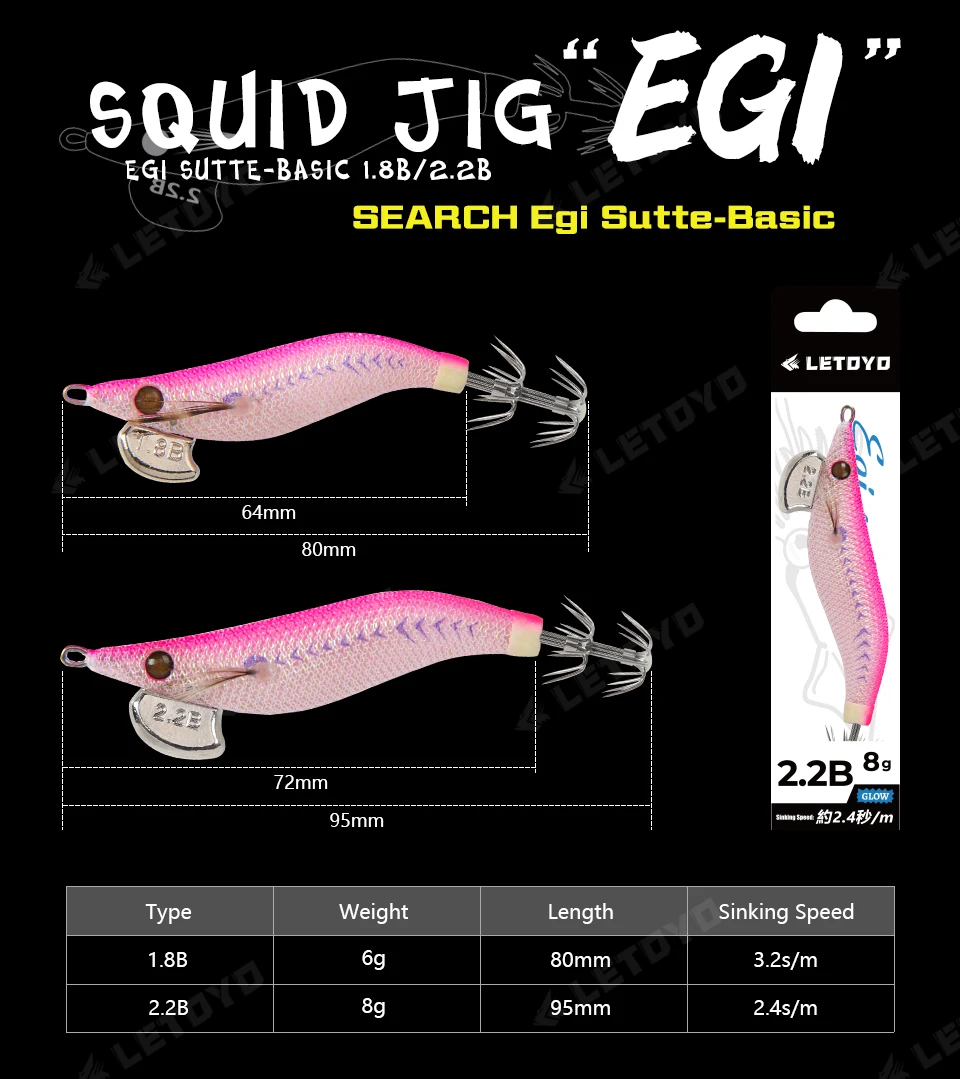 Letoyo Luminous Squid Jig 1.8# 2.2# Yamashita Egi Squid Jig Bbk Fish Hooks For Fishing Octopus ...