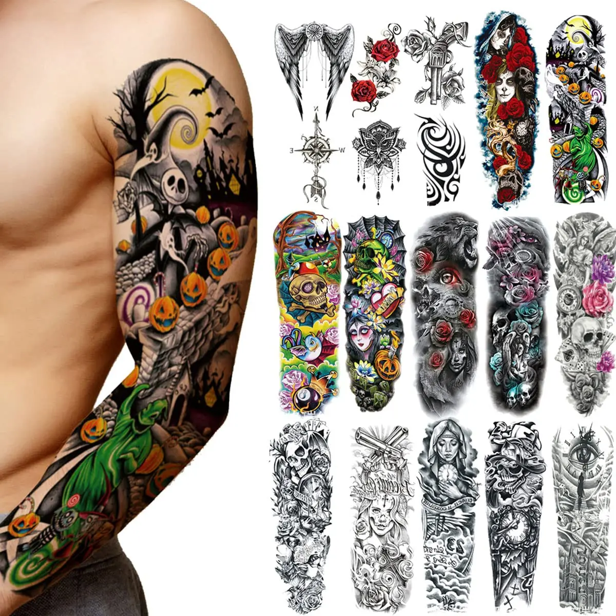 Full Arm Temporary Tattoo Stickers Waterproof Temporary Tattoo Black ...