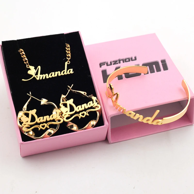 Custom Name Logo Jewelry Set Baby Hoop Stainless Steel Earring Bracelet ...