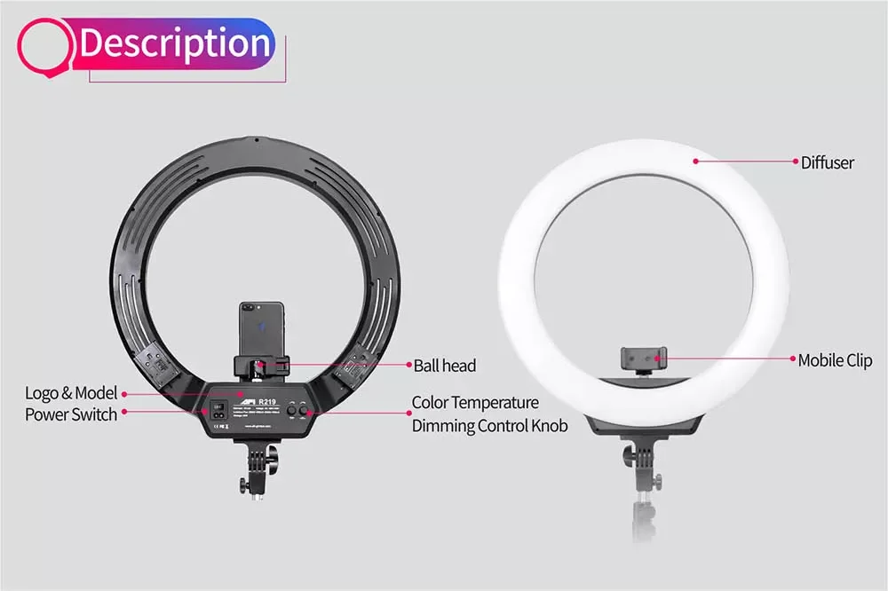 AFI R219 Photography Video Circle LED Ring Light for Makeup Camera