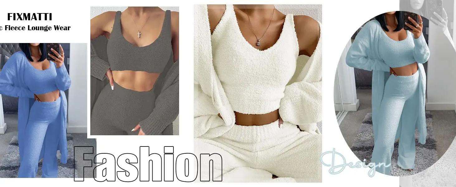 Fuzzy Clothing Women's Sleepwear Sexy 3 Piece Outfits Fleece Hooded ...