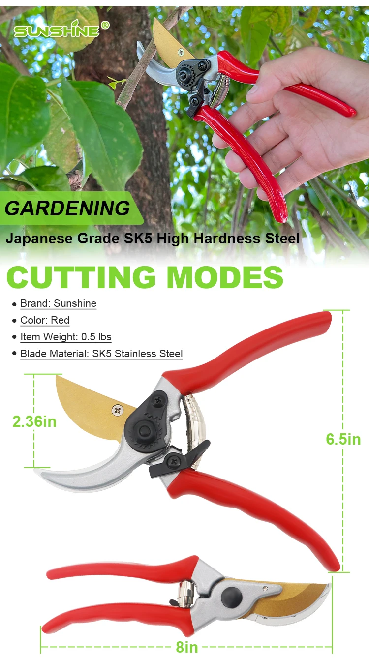 Sunshine Worth Factory 8" Red Aluminium Handle Sk5 Blade Garden Branch ...