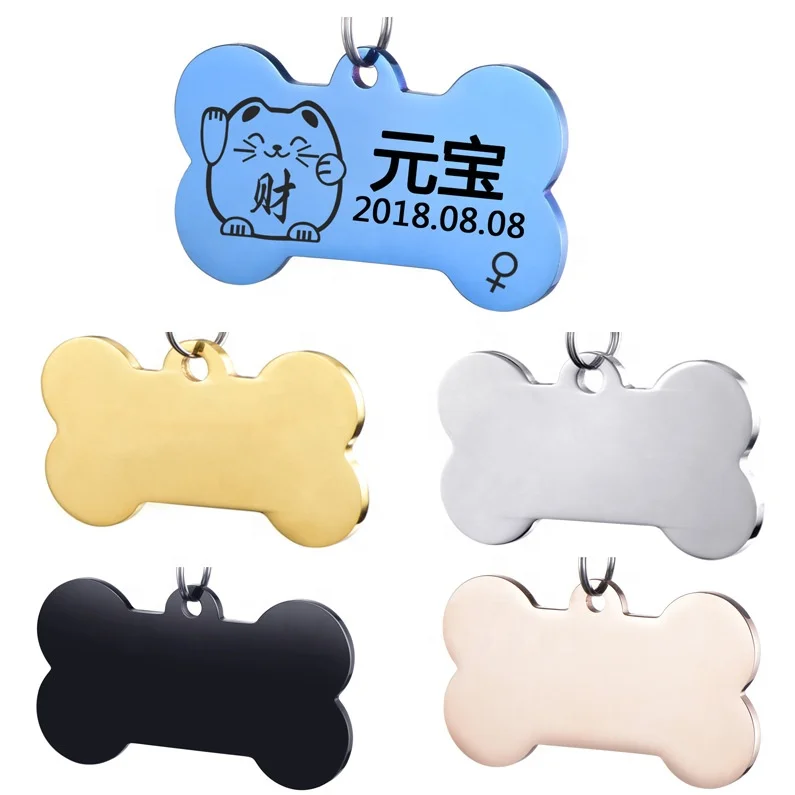 Custom Bone Shape Pet Tags - Stainless Steel ID Plates