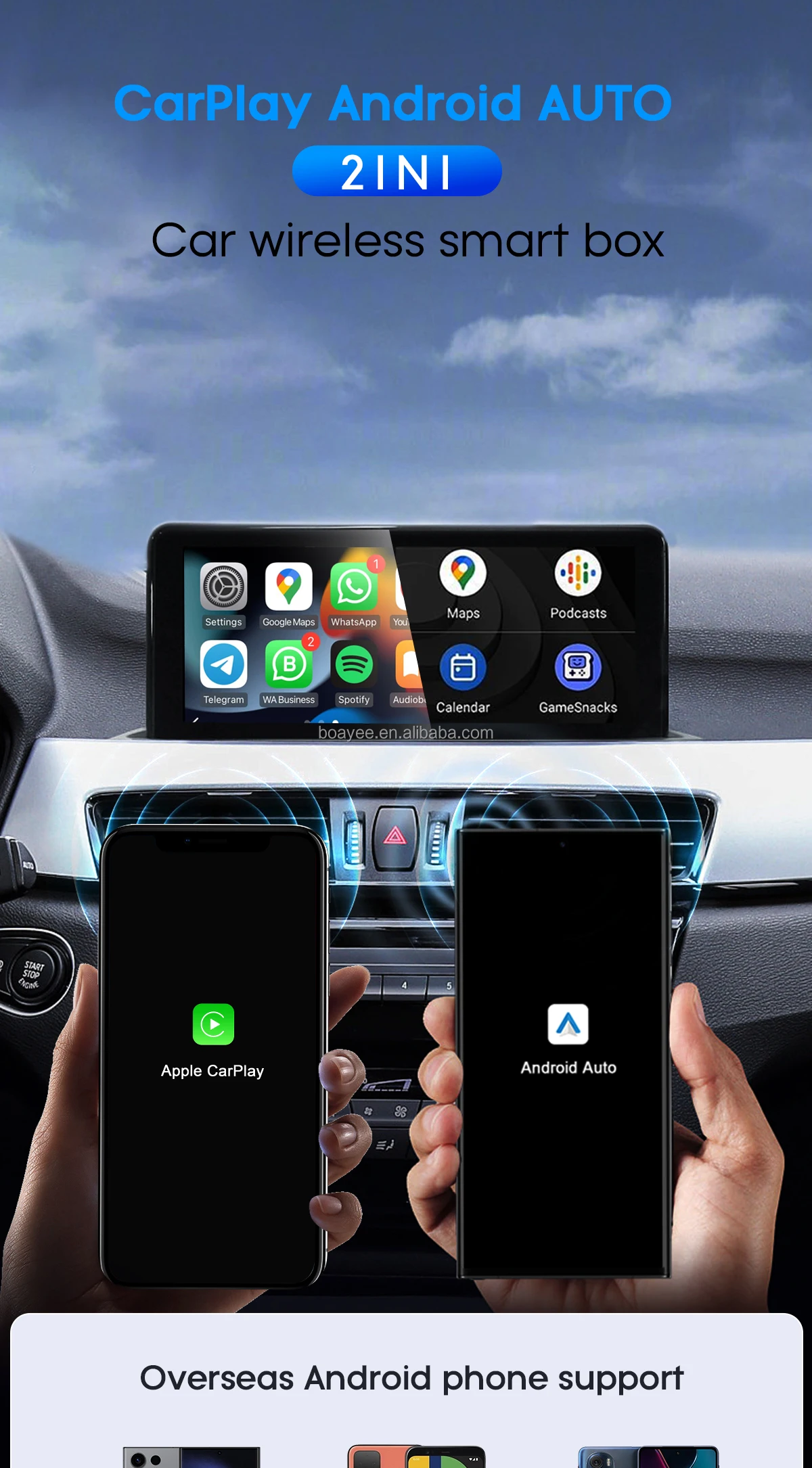 Boyi Wireless Carplay Adapter Dongle 2 in 1 USB Plug & Play Android ...