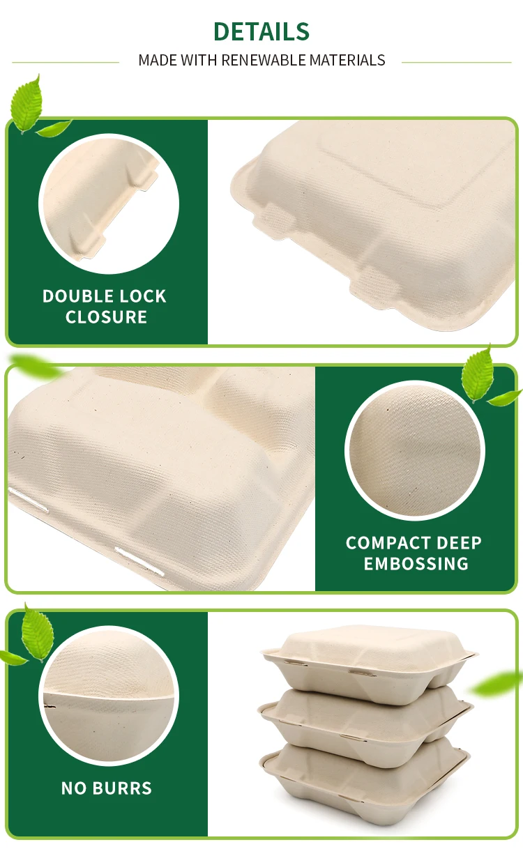 Sugarcane Clamshells - Durable, Eco-Friendly Food Containers
