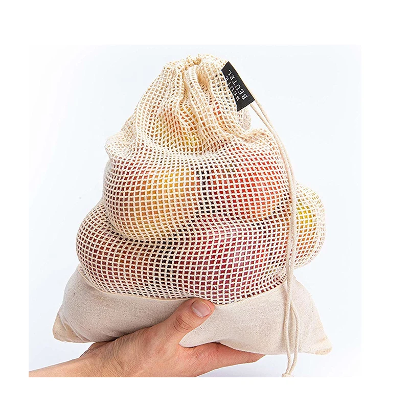 100% Biodegradable Reusable Mesh Cotton Produce Bag For Fruits ...