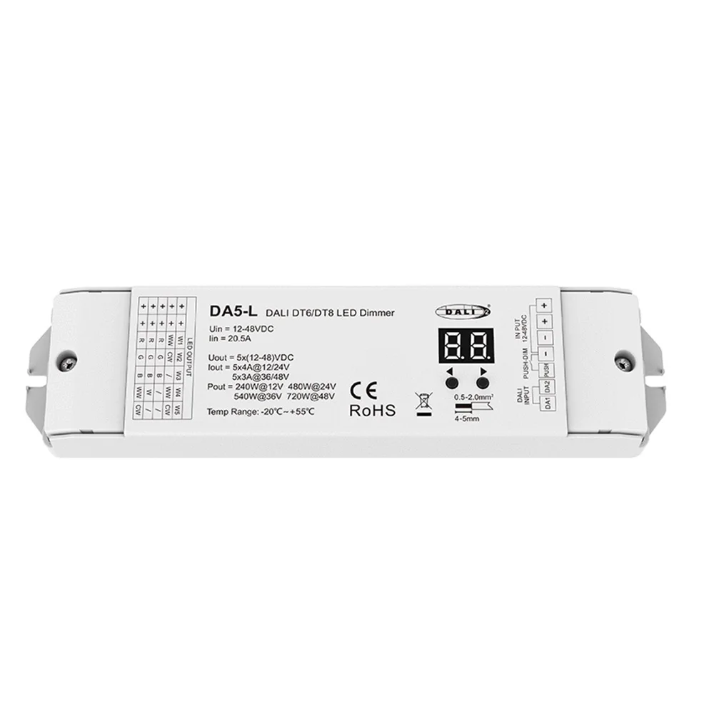 DALI DT6/DT8 LED Dimmer - 5 Channel Constant Voltage Control