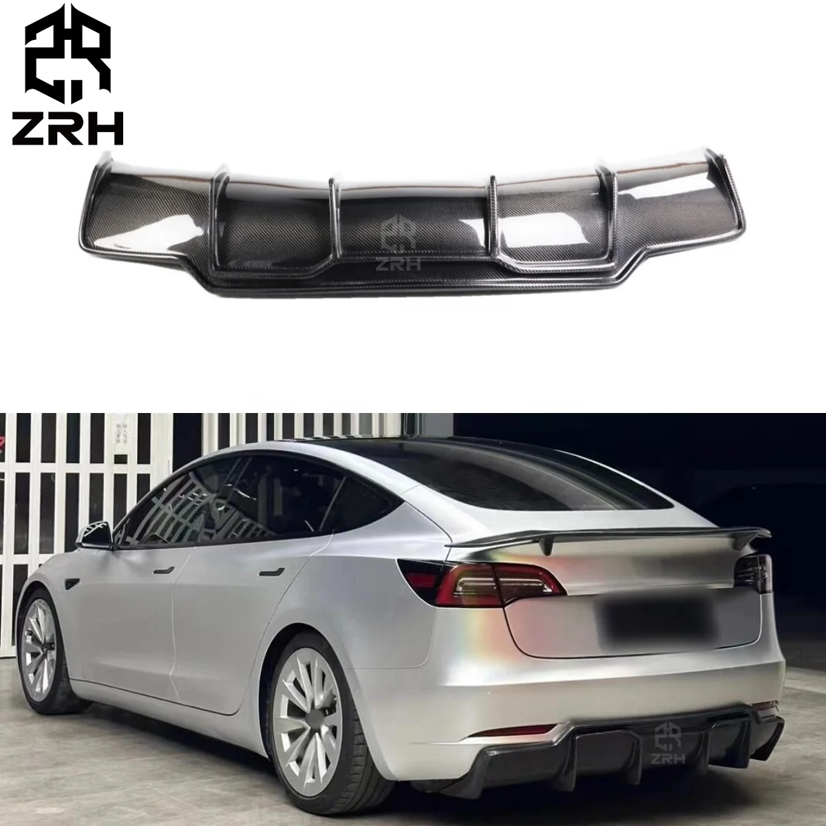 Carbon Fiber V Style Rear Bumper Diffuser For Tesla Model 3 Rear ...