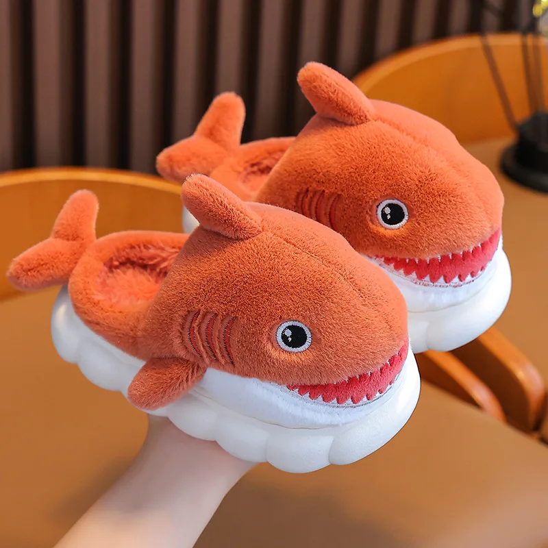 Cute Cartoon Kids Shark Cotton Slippers Winter Plush Slippers Indoor ...