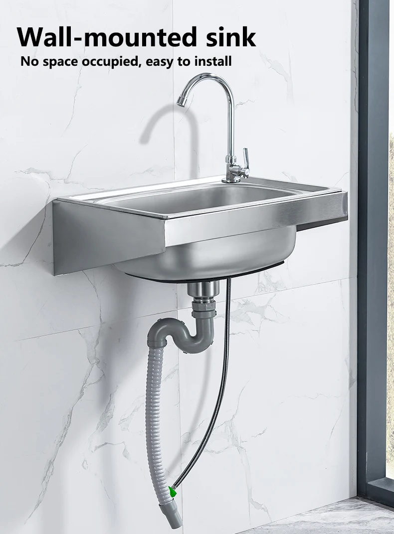 Customized Commercial Kitchen Hand Sink Basin 304 Stainless Steel Wall ...