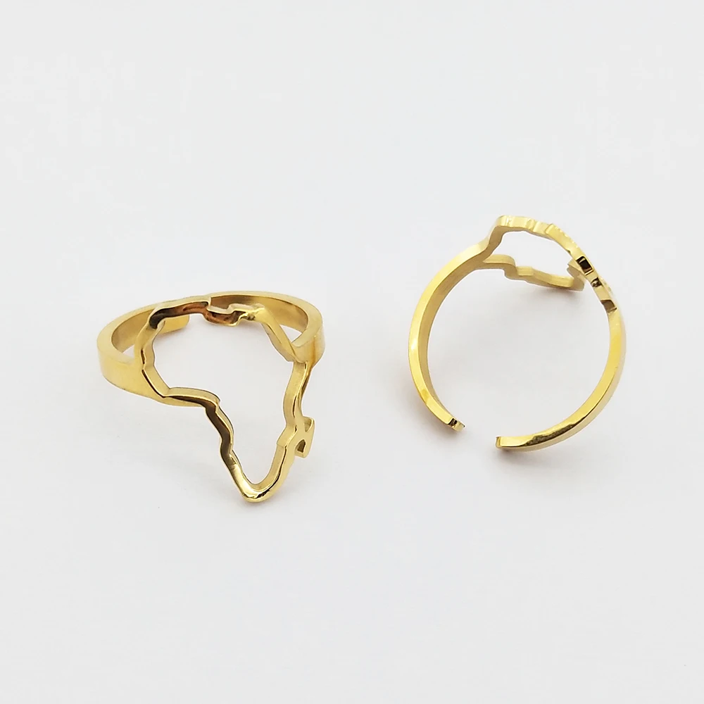 Stainless Steel Africa Map Ring Custom Jewelry 18K Gold Plated Hollow ...
