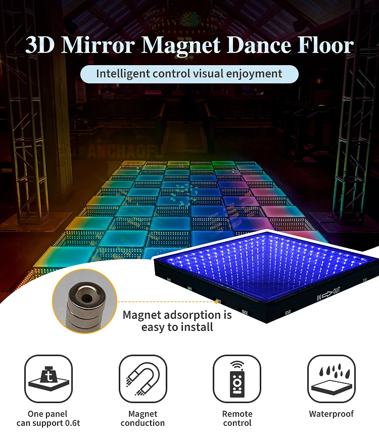3D Infinity Mirror Magnetic Dance Floor Tiles Pista De Baile Portable White Led Dance Floor ...