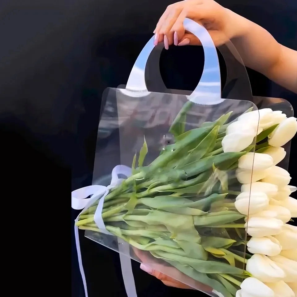 Custom PVC Flower Tote Bags - Transparent Wedding Gift Packaging