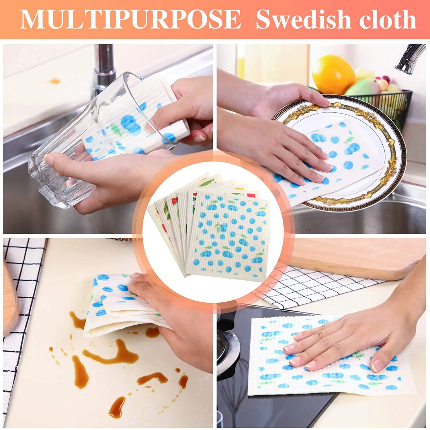 Custom Design Eco-Friendly Reusable Cellulose Dishcloths