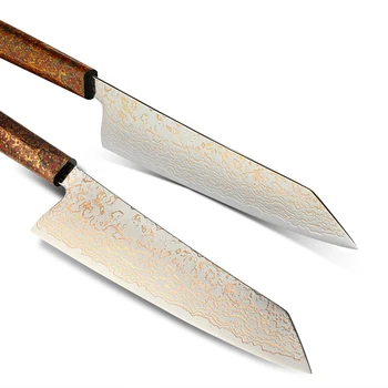 Amber Tri-color Copper Vg10 Core Damascus Steel Japanese Kiritsuke ...