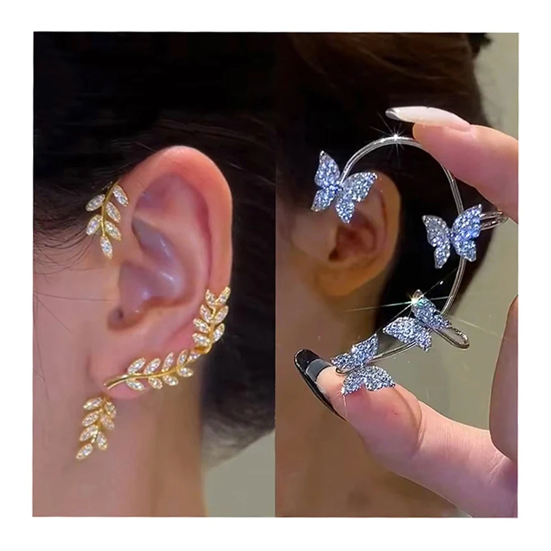 Finetoo Wholesale Long Crystal Tassel Chain Clip Earrings 6 Pieces