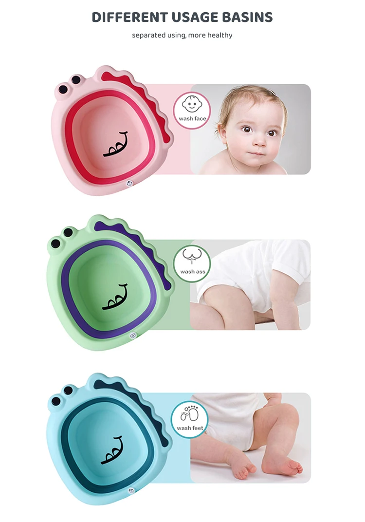 Cartoon Style Baby Seperate Basin Portable Plastic Folding Kids Wash ...