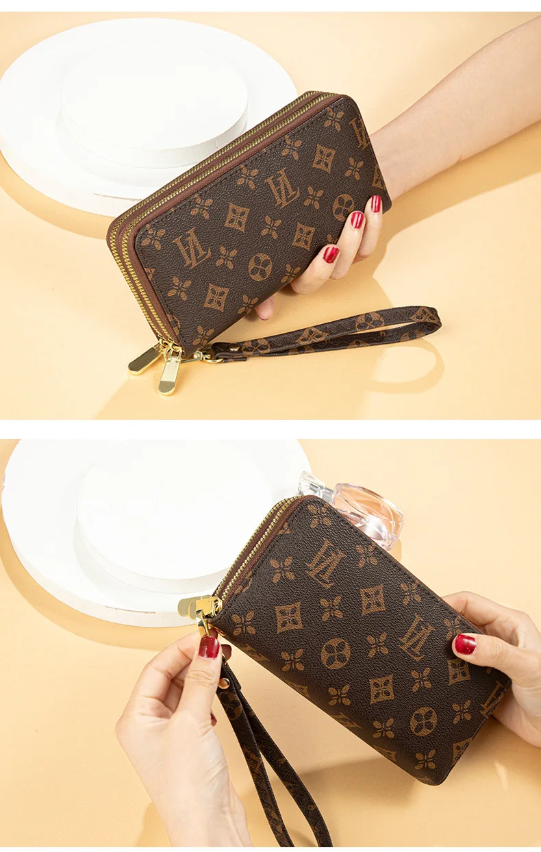 Luxury Designer Double Zipper Pocket Wallet With Clutch Holder Credit ...