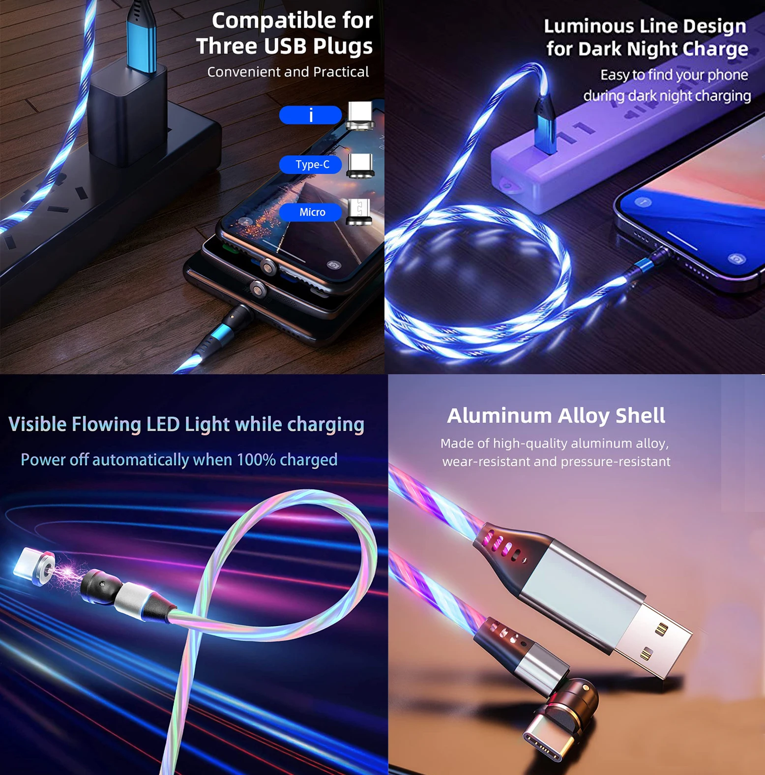 360 + 180 Degree Rotational Connector Luminous Cable Led Flowing Light ...