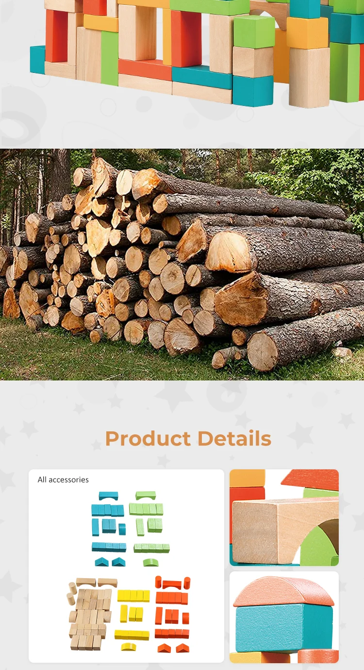 100pcs Classic Blocks Colorful Toddler Educational Wooden Building ...