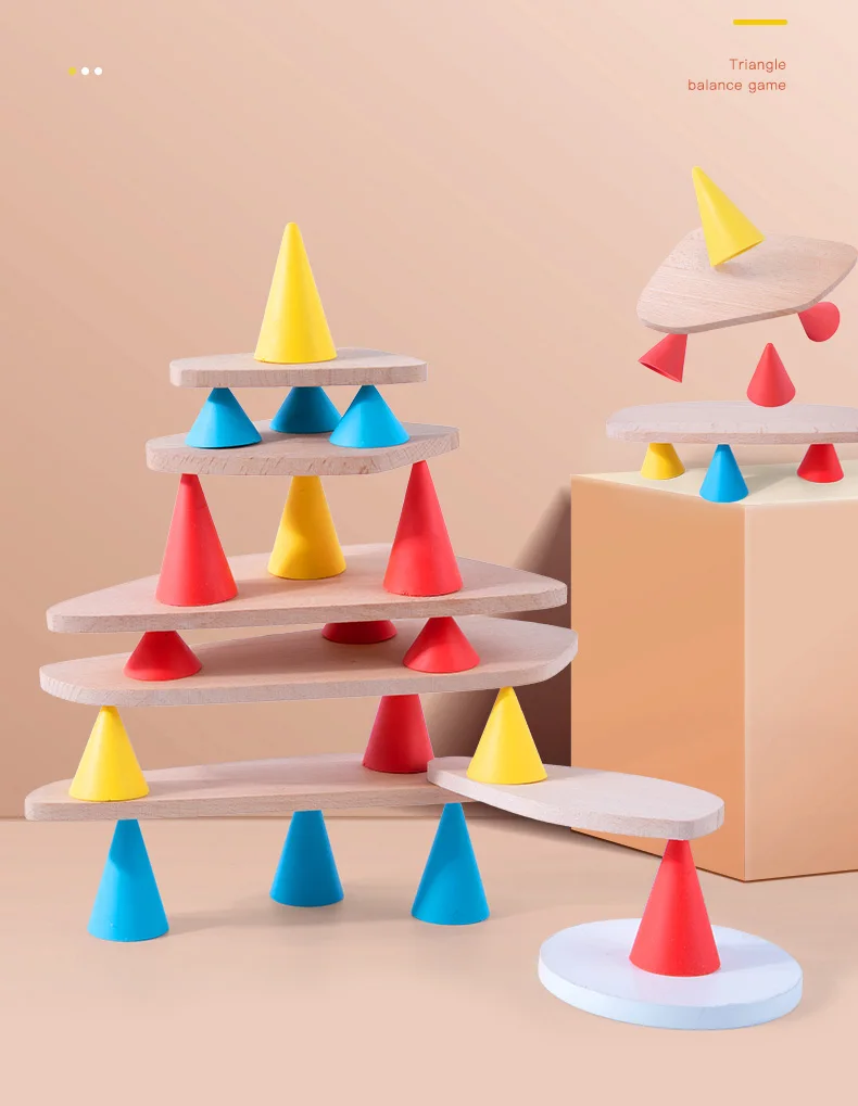 Wooden Triangle Cone Stacking Blocks - Early Education Toy