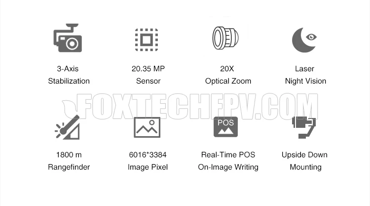 Foxtech Syk-20l 4k 20x Optical Zoom 1800m Rangefinder Aerial Security ...