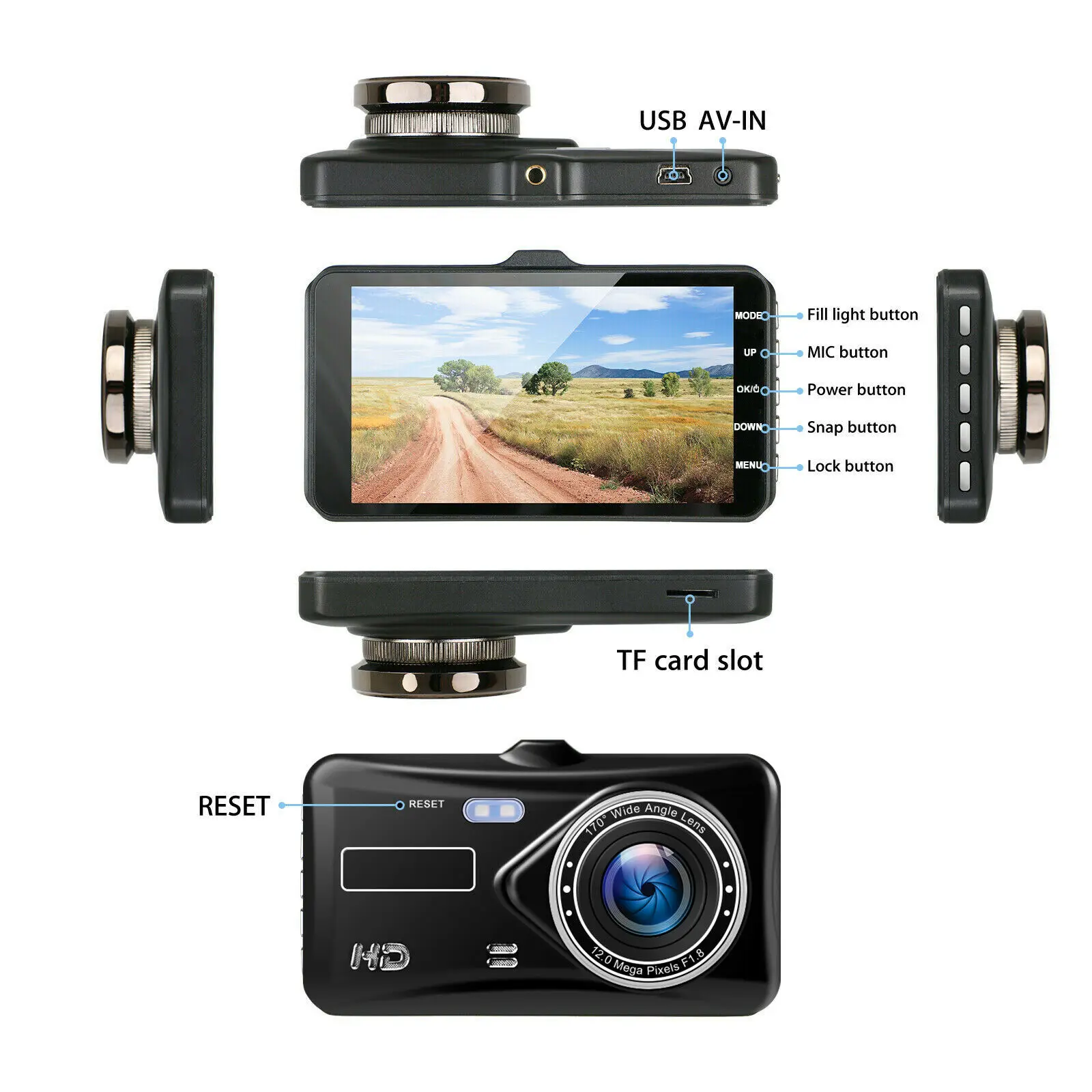 IPS Touch Screen Car DVR Dual Lens HD 1080P Dash Cam