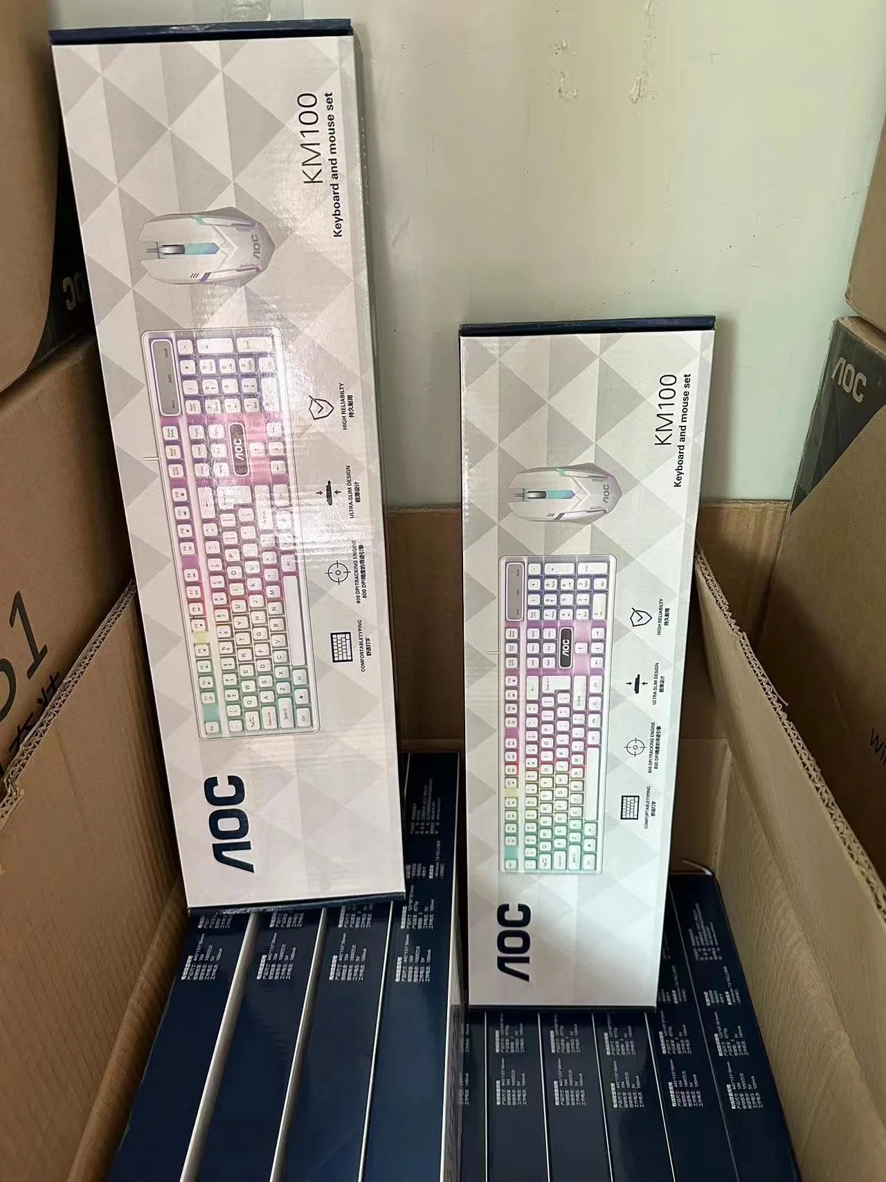 Aoc Km100 Wired Usb Luminous Keyboard And Mouse Set Mechanical Touch ...