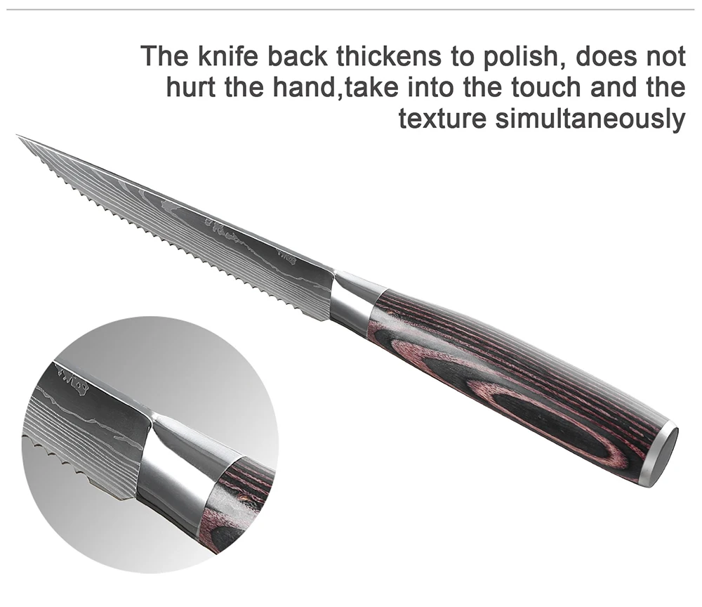 High Quality Steak Knife Damascus Pattern Stainless Steel Serrated Meat ...
