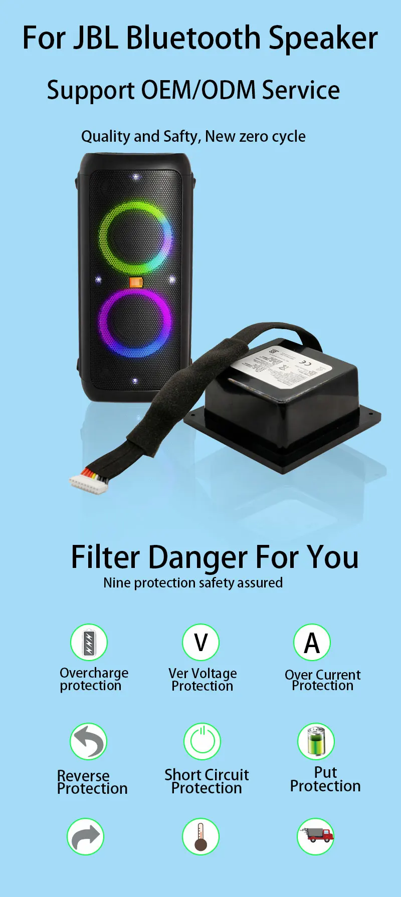 Battery Partybox 300 For Jbl Partybox300 Trolley Speaker Powerful 7.4v ...