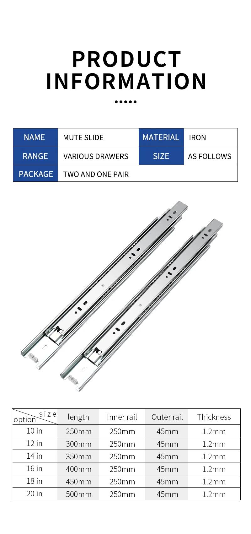 Full Extension High Quality Drawer Slide Rail Furniture 42mm Ball ...