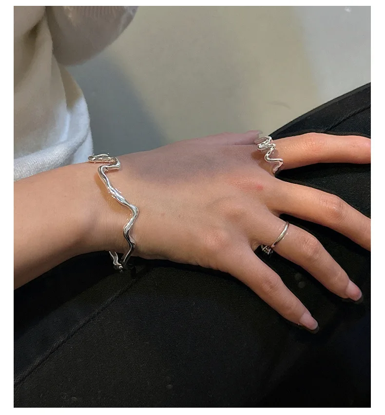 Joyever Simple Adjustable Ring 925 Sterling Silver Wave Ring Fashion ...