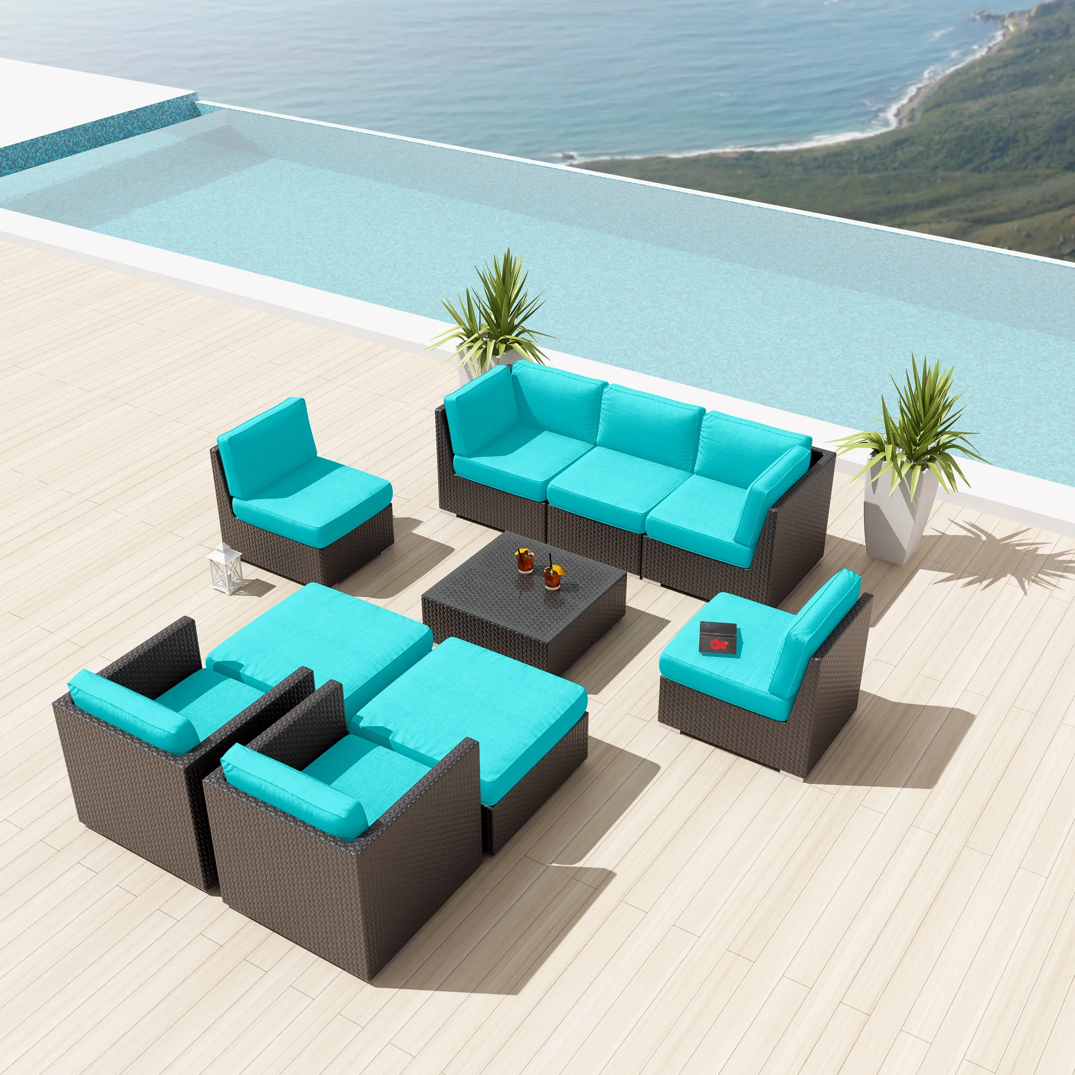 Luxury Villa Patio Summer Lounge Wicker Rattan Furniture Products Set ...